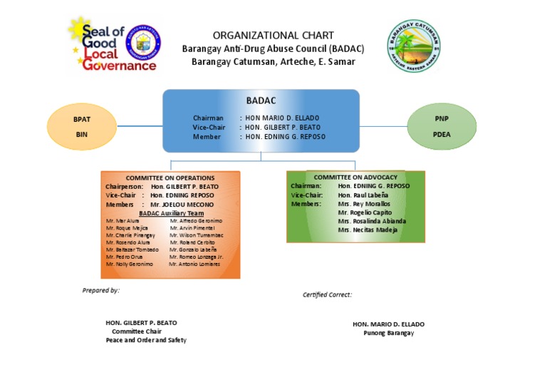 Organizational Chart: Barangay Anti-Drug Abuse Council (BADAC) Barangay ...