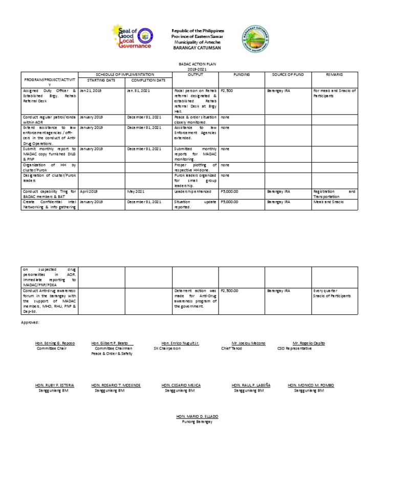 BADAC Action Plan | PDF | Law Enforcement | Crime & Violence