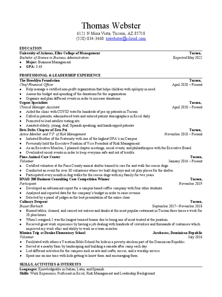 McCombs Resume Template Example | PDF | Tucson | Business