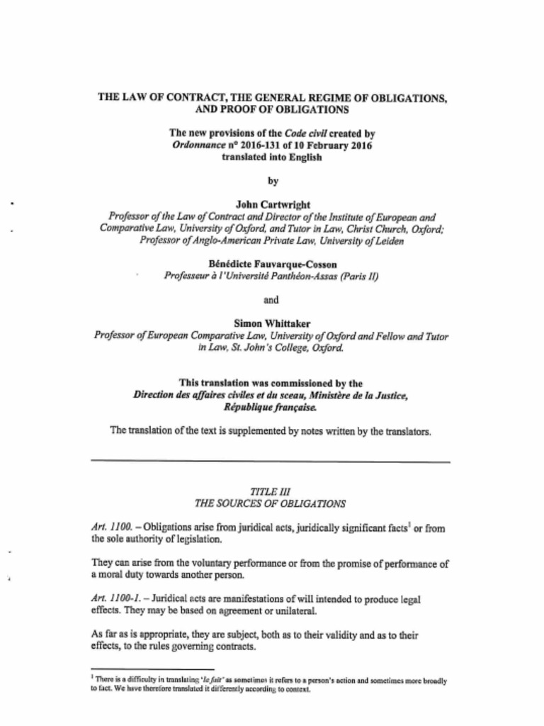 French Civil Code - (English Version) - (Arts. 1113-1122) | PDF