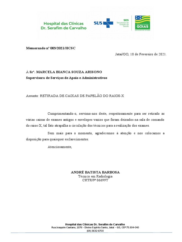 Memorando N° 003-2021 - Radiologia | PDF | Tecnologia e Engenharia