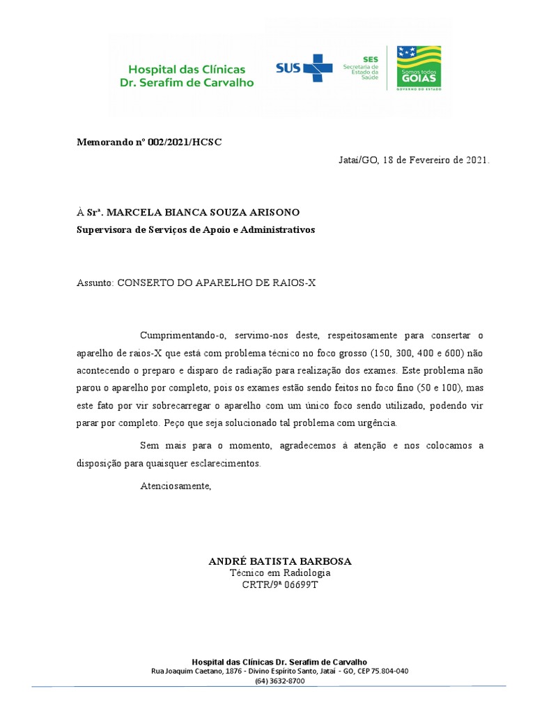 Memorando N° 002-2021 - Radiologia | PDF