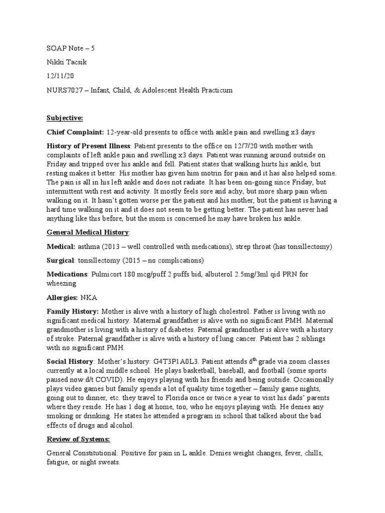 Peds - Soap Note 5 | PDF | Edema | Clinical Medicine