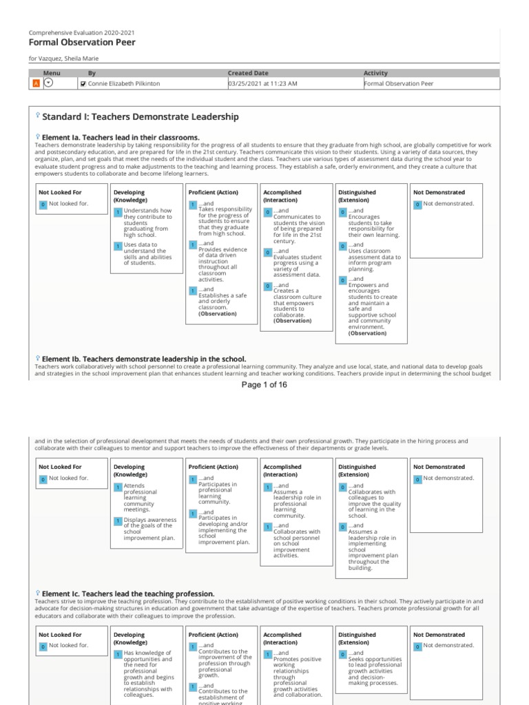 2020-2021 Formal Peer Observation - Teacher Evaluation | PDF | Teachers ...