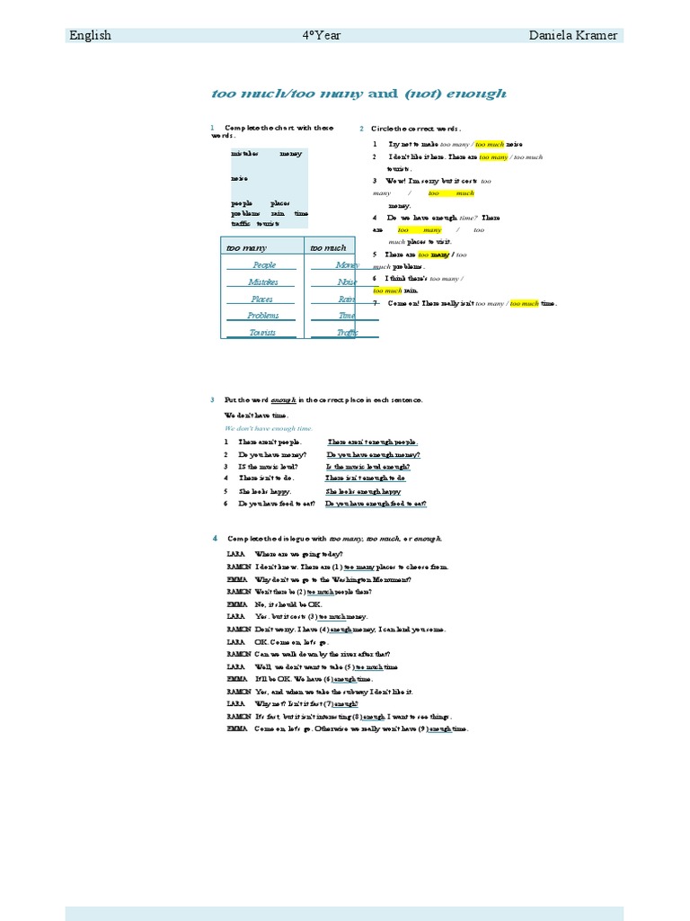 Exercises Too Many-Too Much - Enough | PDF