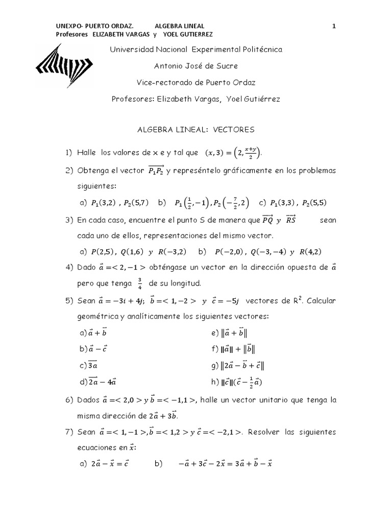 Títulos representativos para un documento sobre vectores en álgebra ...
