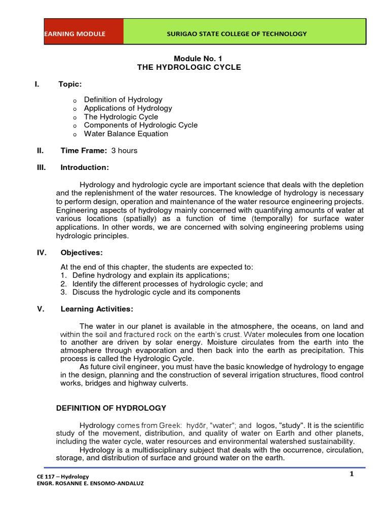 Learning Module: Surigao State College of Technology | PDF | Hydrology | Evaporation