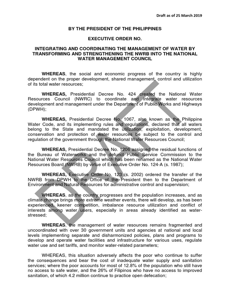 Draft Executive Order On The Creation of The NWMC | PDF | Water ...