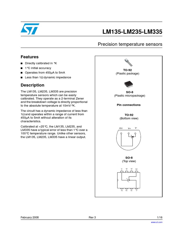 LM135-LM235-LM335: Precision Temperature Sensors | PDF | Thermocouple ...