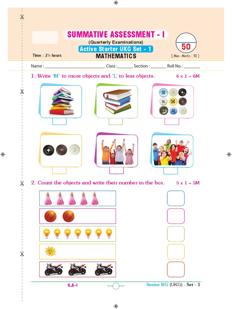 UKG Maths Worksheet 10 | PDF
