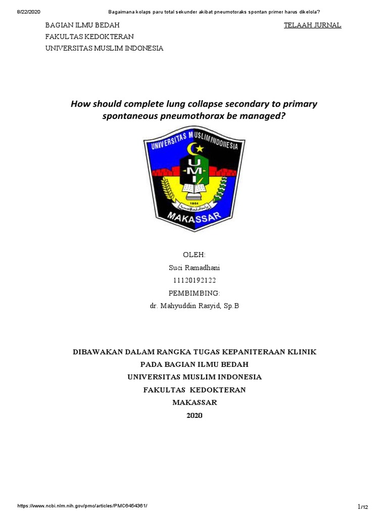 Bagaimana Kolaps Paru Total Sekunder Akibat Pneumotoraks Spontan Primer ...