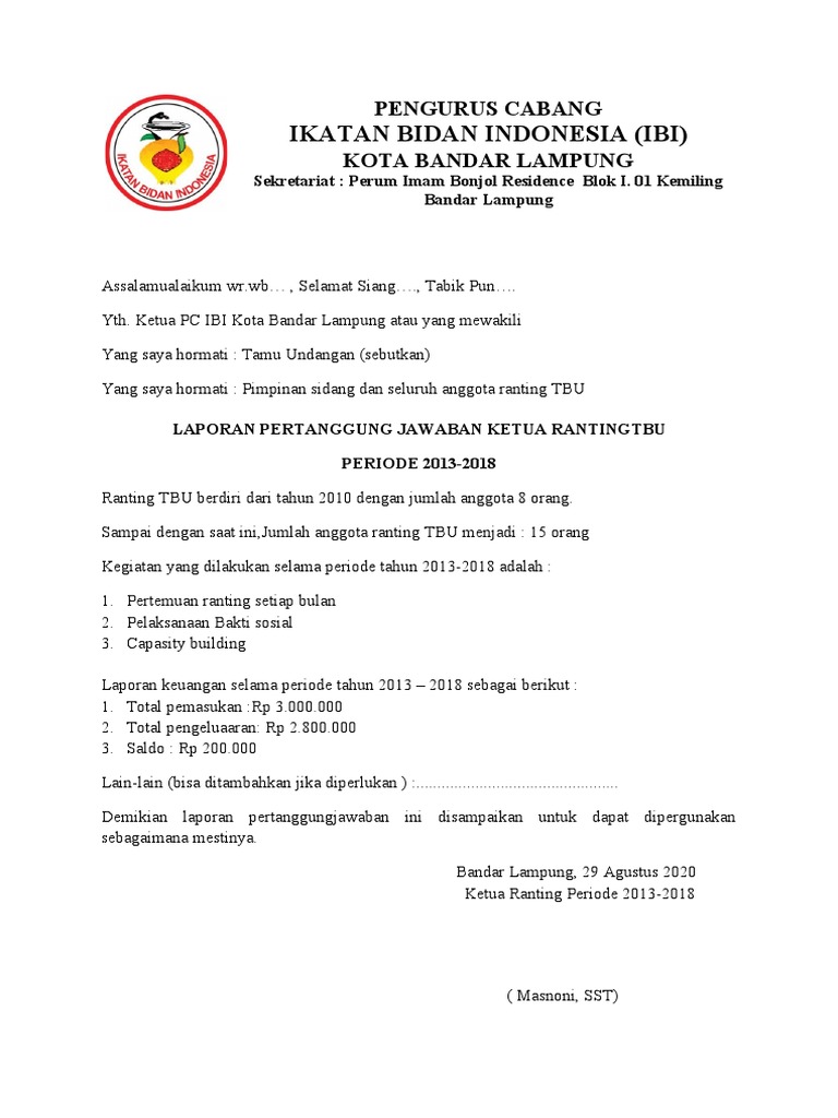 Laporan Pertanggung Jawaban Pengurus Ranting | PDF