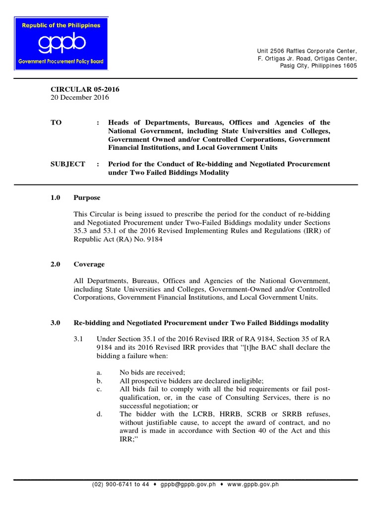 Re-bidding and Negotiated Procurement Guidelines | PDF | Procurement ...