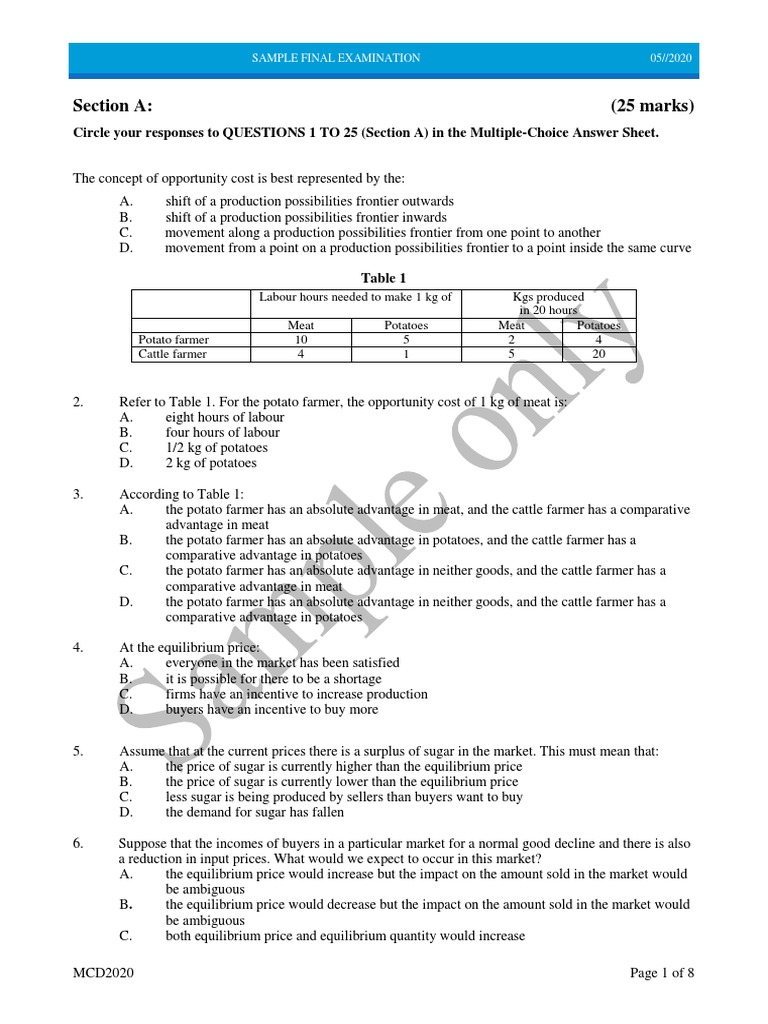 Economics Final Exam Sample Questions | PDF | Price Elasticity Of ...