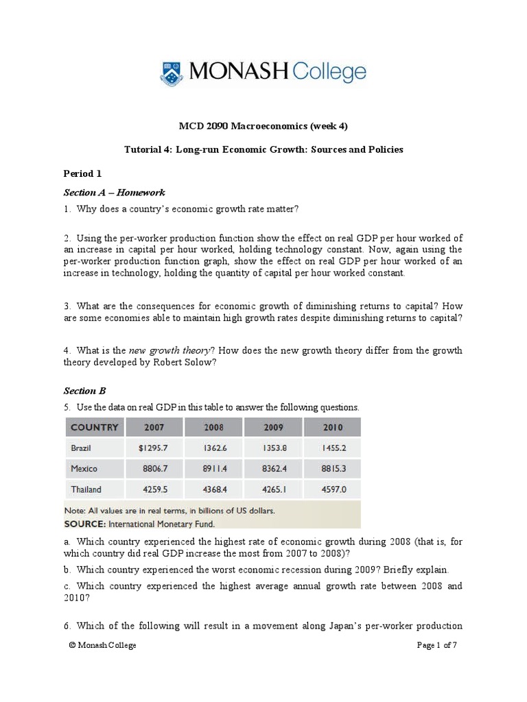 MCD 2090 Tutorial Questions T4-Wk4 | PDF | Foreign Direct Investment | Economic Growth