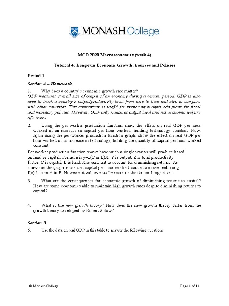 MCD 2090 Tutorial Questions T4-Wk4 | PDF | Economic Growth | Foreign Direct Investment
