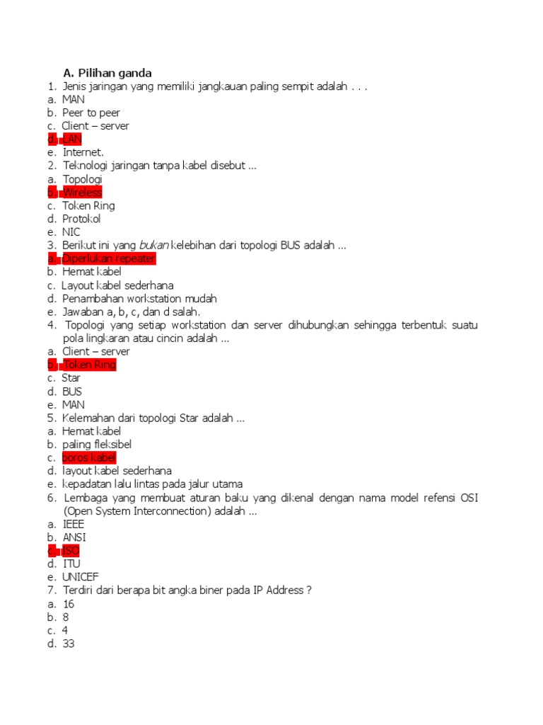 Soal Soal Instalasi Jaringan Lokal (LAN) Dan Perangkat Jaringan LAN | PDF