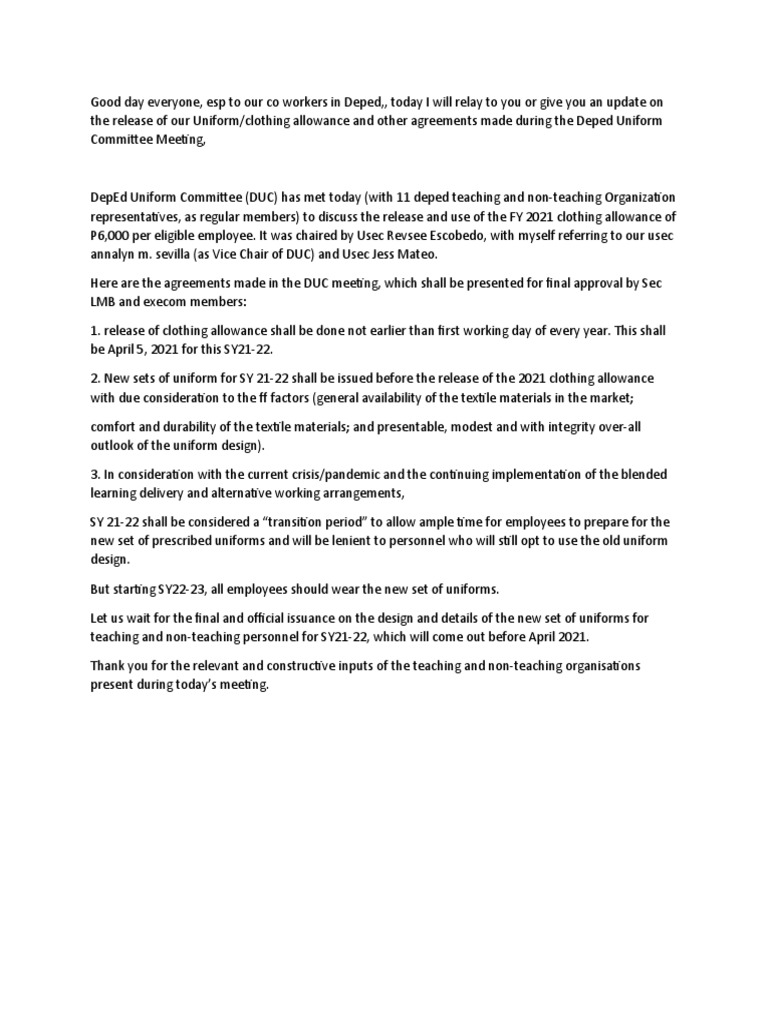DepEd Uniform Committee | PDF