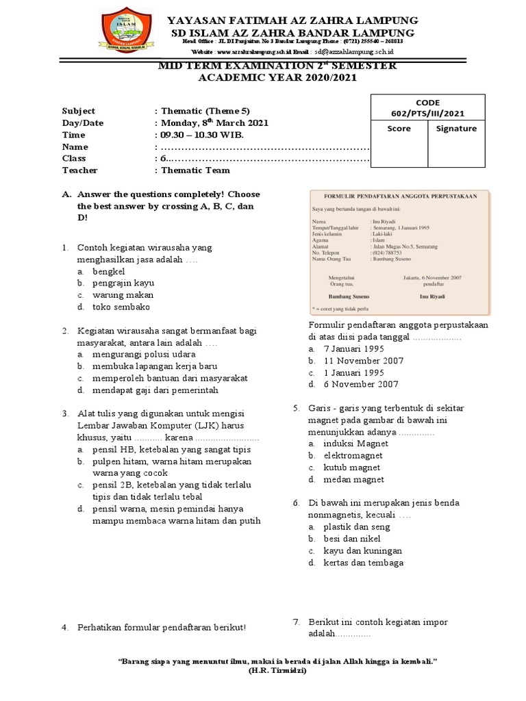Soal Tema 5 Kelas 6 | PDF