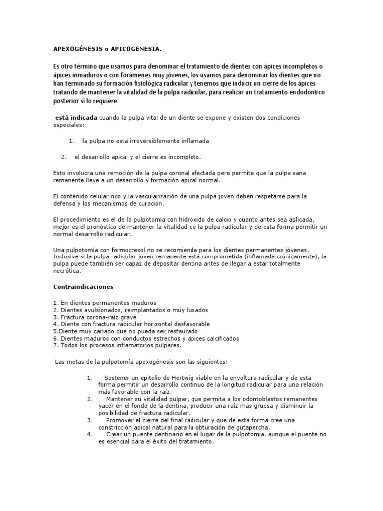APEXOGÉNESIS o APICOGENESIA | PDF | Especialidades Medicas | Medicina ...