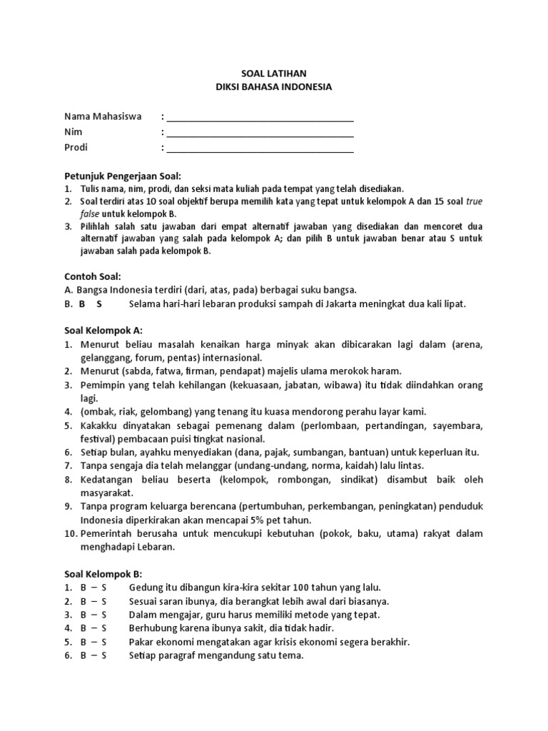 Soal Latihan Diksi | PDF