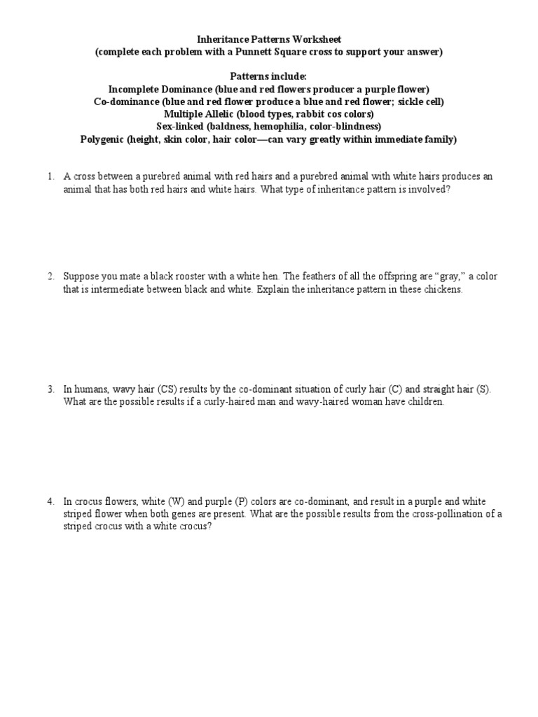 Inheritance Patterns Worksheet | PDF | Dominance (Genetics) | Horses