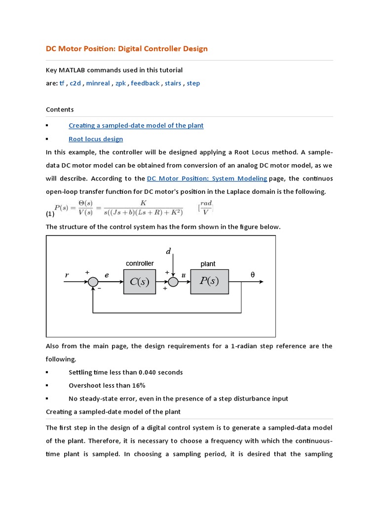 DC Motor Position Digital Controller Design | PDF | Control Theory ...