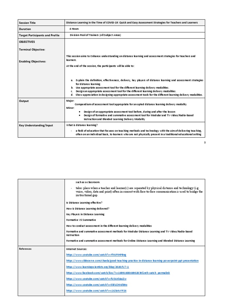 Final - Session Guide On Distance Learning - Assessment Strategies ...