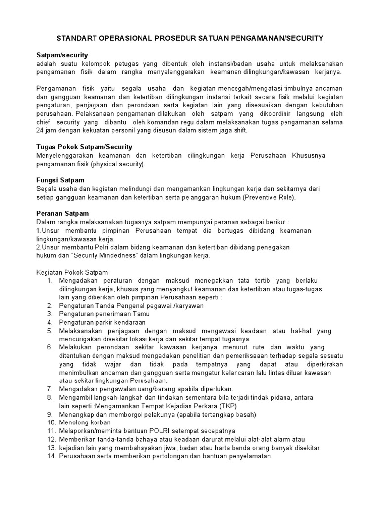 Sop Satuan Pengamanan | PDF