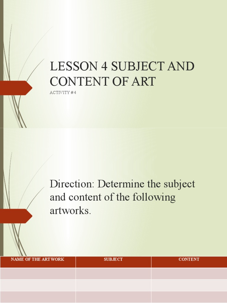 LESSON 4 SUBJECT AND CONTENT OF ART Activity | PDF