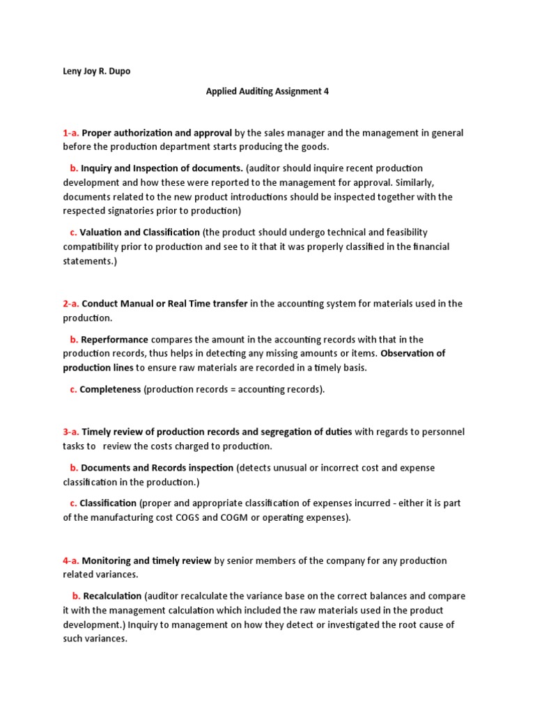 Applied Auditing Assigment 4 | PDF | Audit | Business Economics