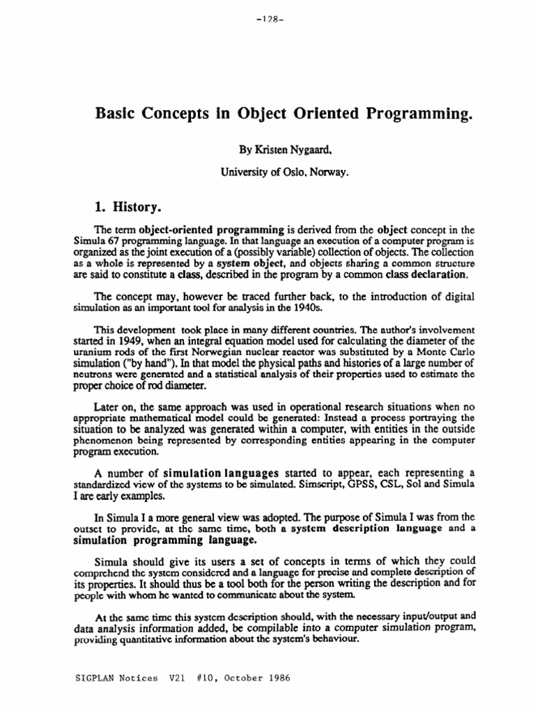 Basic Concepts In Object Oriented Programming 1 History Pdf Object Oriented Programming