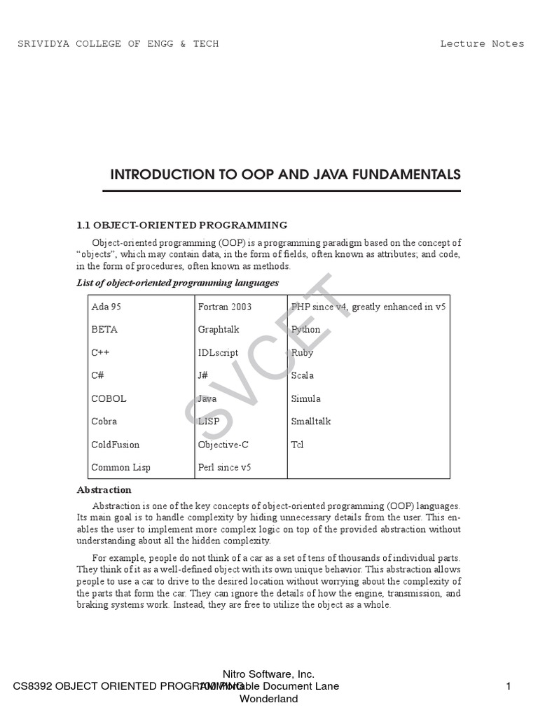 Svcet: Introduction To Oop and Java Fundamentals | Download Free PDF | Class (Computer ...
