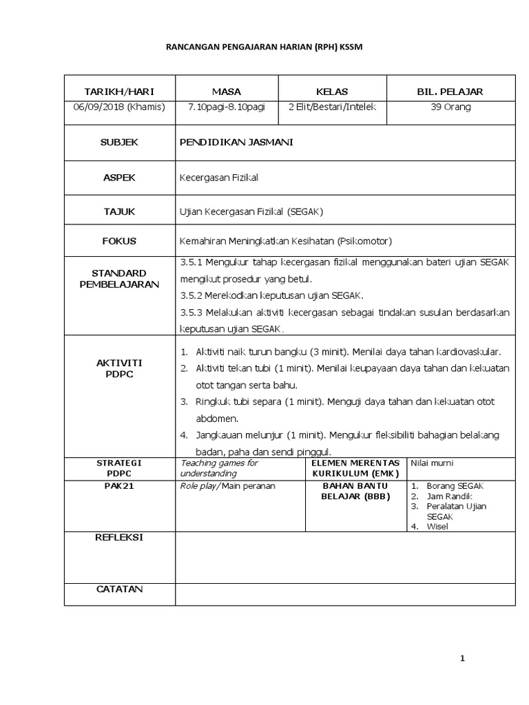 Rancangan Pengajaran Harian (RPH) KSSM: Strategi PDPC Elemen Merentas ...