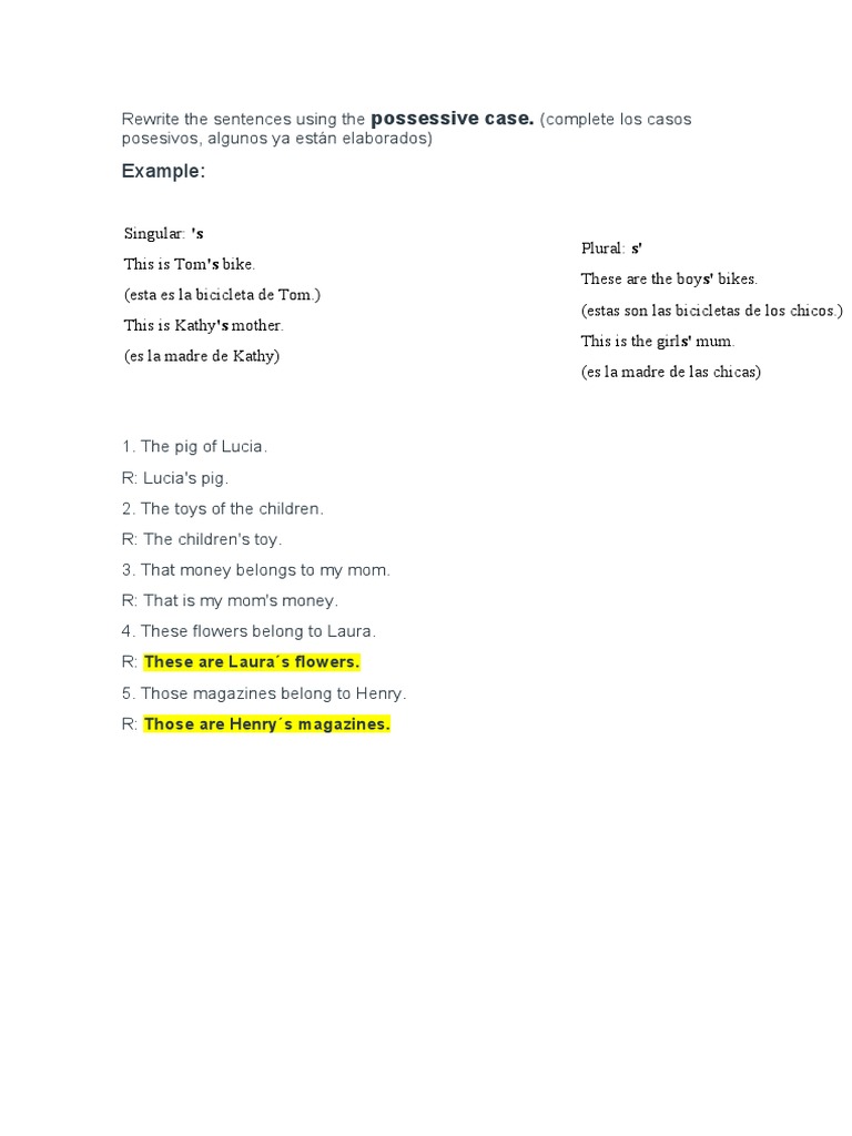 Homework - Using The Possessive Case-Resuelto | PDF | Language Arts ...