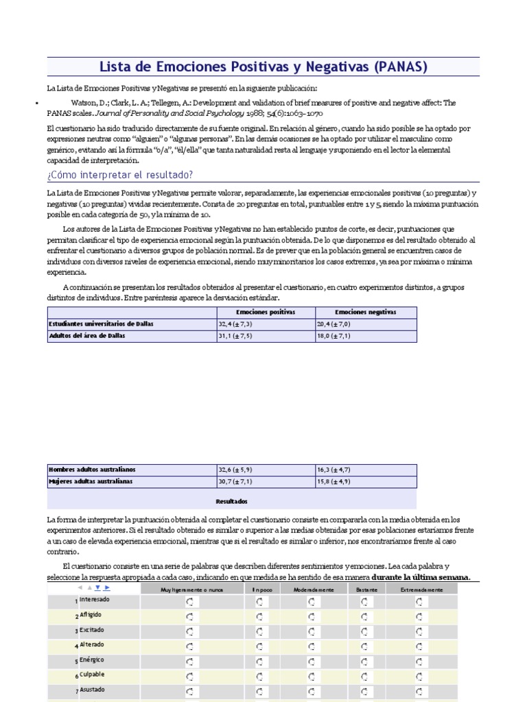 Lista de Emociones Positivas y Negativas | PDF | Las emociones | La ...
