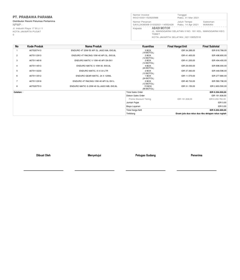Invoice Abadi Motor | PDF