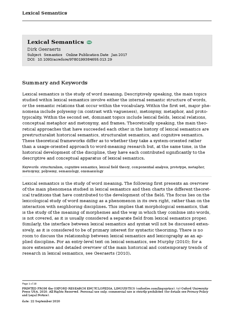 Dirk Geeraerts - Lexical Semantics | PDF | Semantics | Metaphor