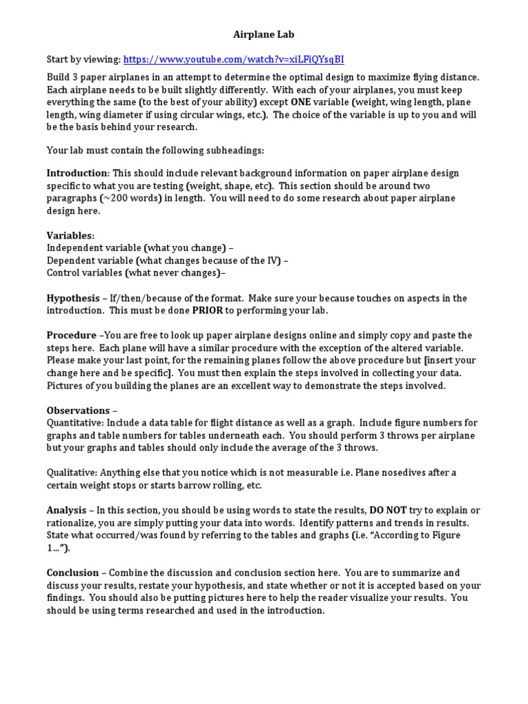  Paper Airplane Scientific Method Lab Activity Xavier Kenfe PDF 