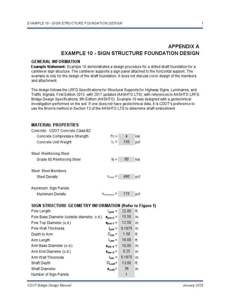 Appendix A Example 10 - Sign Structure Foundation Design: General Information | Download Free ...