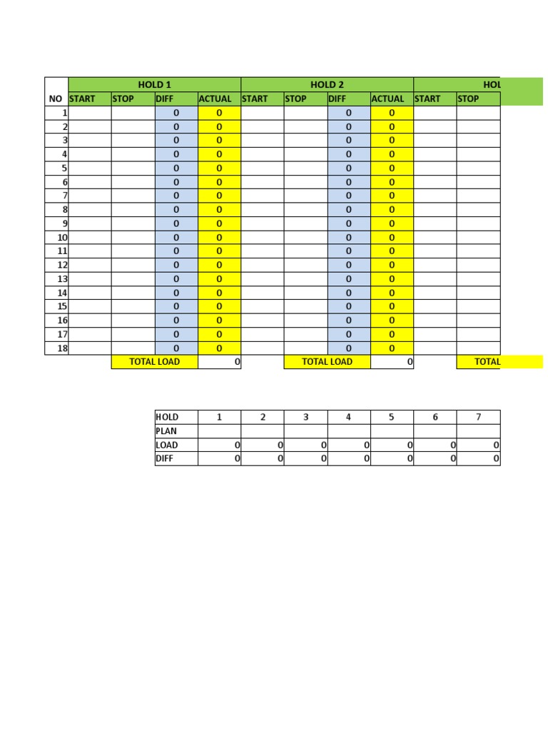 Hold 1 Hold 2 Hold 3: NO Start Stop Diff Actual Start Stop Diff Actual ...