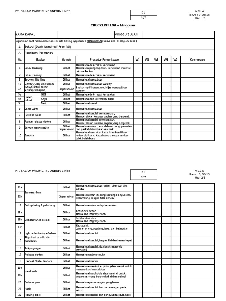 AICL.4 CHECKLIST LSA - Mingguan | PDF