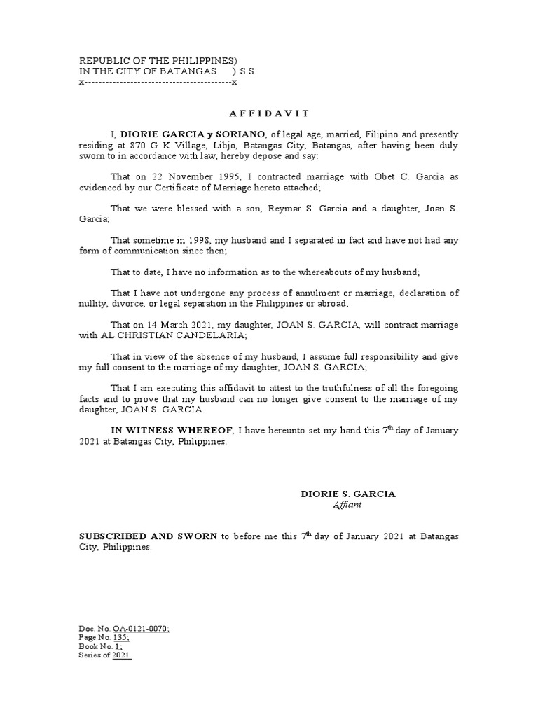 Affidavit of Single Parent | PDF | Affidavit | Annulment