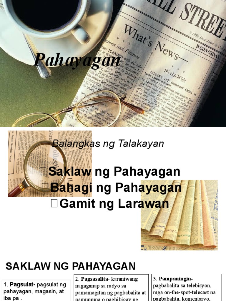Pamamahayag 2 - Saklaw NG Pahayagan, Mga Bahagi NG Pahayagan, Ang ...