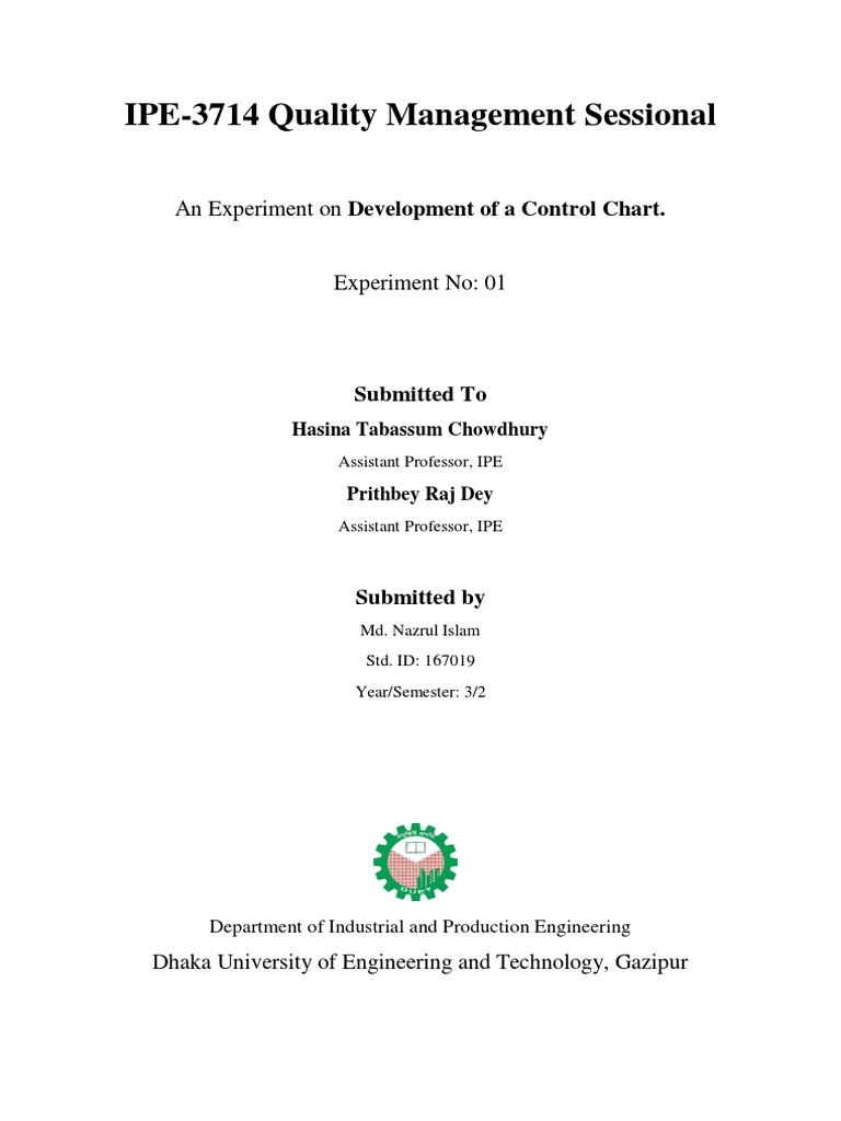 IPE-3714 Quality Management Sessional: Control Chart Analysis | PDF ...
