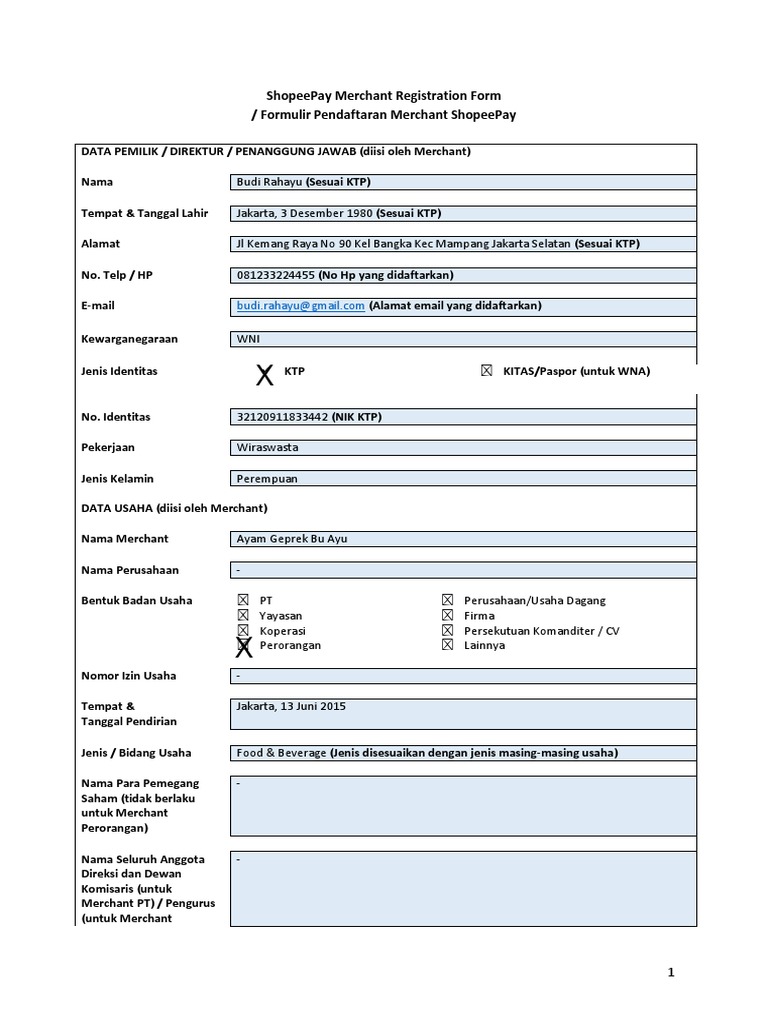 Contoh Cara Mengisi Form Perorangan | PDF