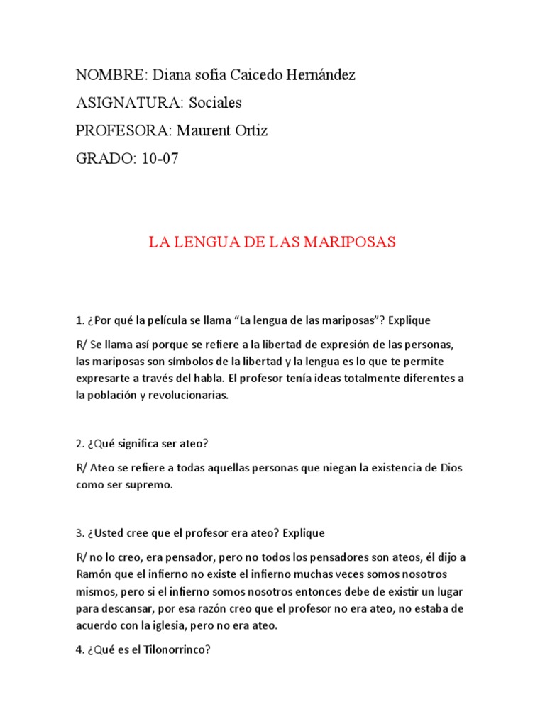 Actividad de La Lengua de Las Mariposas | PDF | Ateísmo | Religión y ...