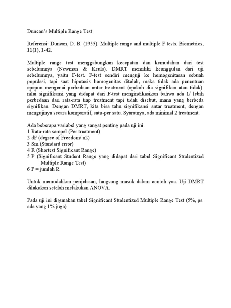 Duncan's Multiple Range Test | PDF