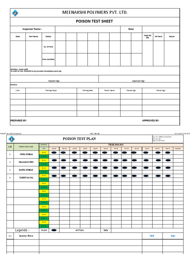 Meenakshi Polymers Pvt. LTD.: Poison Test Sheet | PDF
