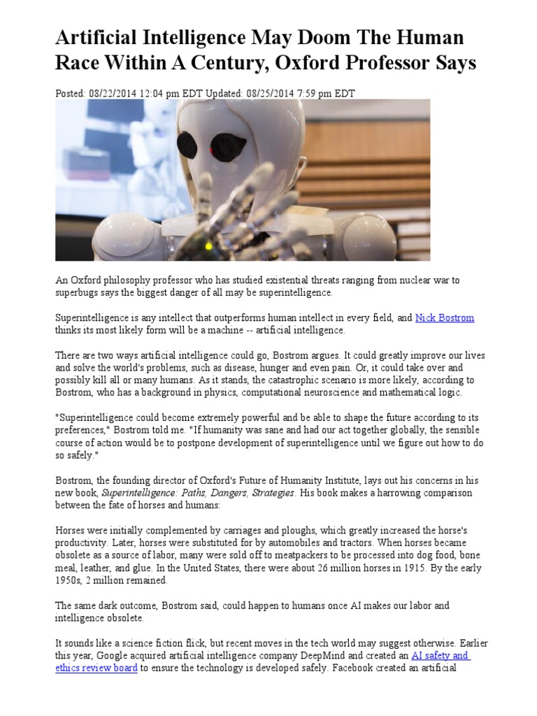 Artificial Intelligence May Doom The Human Race | PDF | Artificial Intelligence | Intelligence ...